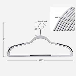 SONGMICS Clothes Hangers, Pack of 50 Plastic Coat Hangers, Non-Slip, Space-Saving, 0.2 Inches Thick, 17.7 Inches Long, 360° Swivel Hook, Light Gray and Dark Gray UCRF50G