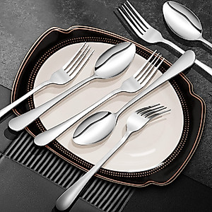 24Pcs Forks and Spoons Silverware Set,Tableware Spoons and Forks Set,Food Grade Stainless Steel Flatware Cutlery Set,Fork and Spoon Set for Home Kitchen Restaurant,Dishwasher Safe,Mirror Polished