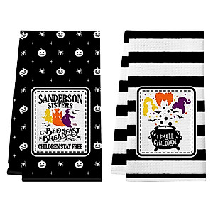 Hocus Pocus Decor, 2 Pack Halloween Kitchen Towels, Halloween Kitchen Bathroom Decorations, Hocus Pocus Merchandise Gifts, Funny Halloween Hand Towels Dish Cloths - I Smell Children