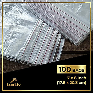100 x LuxLiv ® Plastic Sandwich Bags & Pen – Premium Zip Food Bags – Lunch Bags Ziplock Bags Closure – 100 Snack Bags – 7 x 8-inch Freezer Bags – Non-BPA Plastic – Reusable Bags