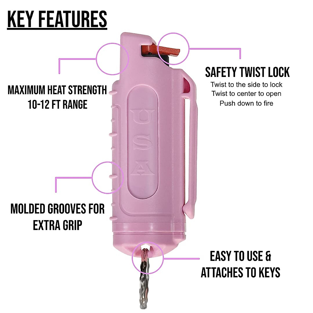 Police Magnum Pepper Spray Keychain Self Defense Belt Clips- Tactical Safety Key Chain Protection- Made In The USA-3 Pack Soft Pink INJ