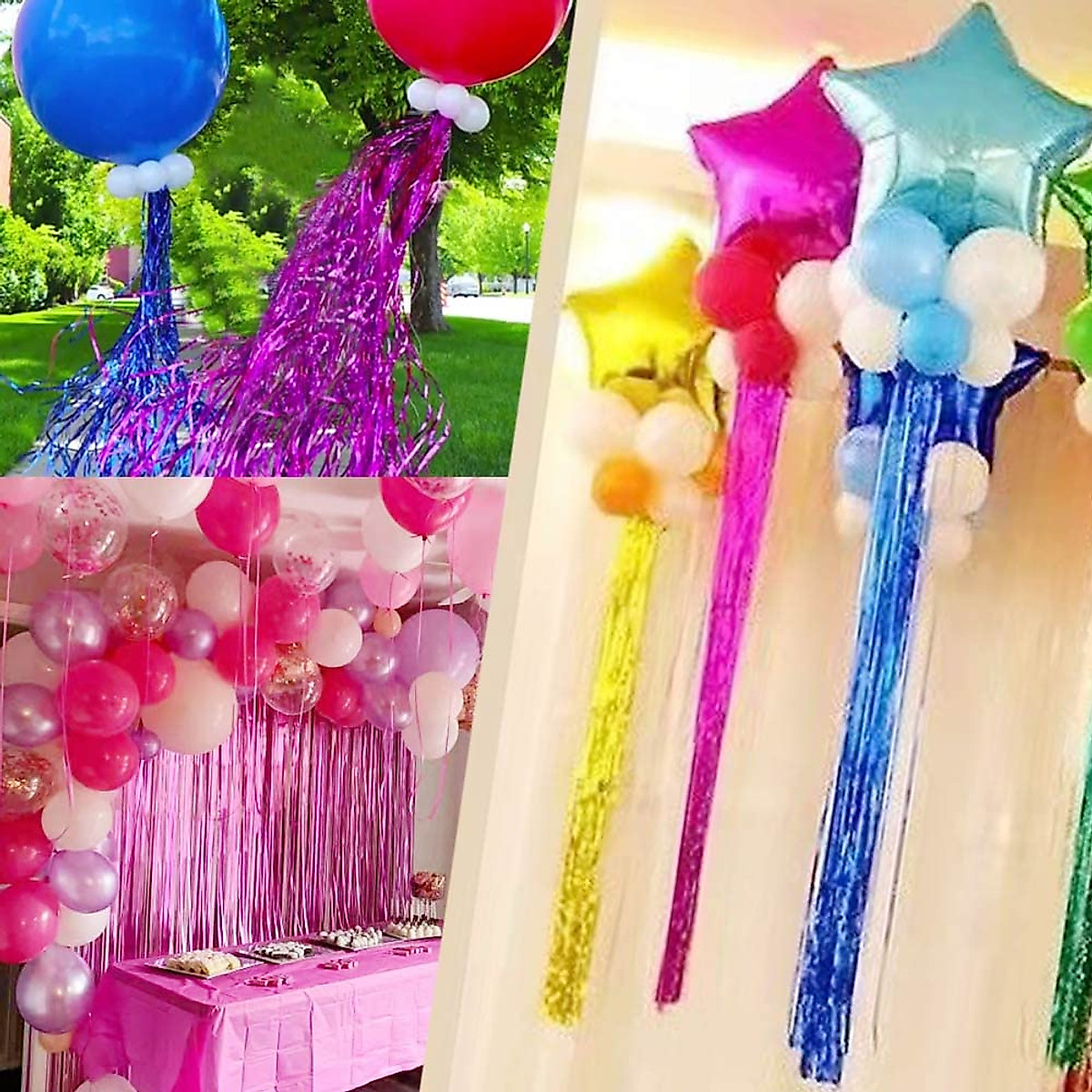 Foil Fringe Curtains - Party Streamers for Barbie Backdrop Barbie Birthday Mean Girls Party Decorations - 3Packs 3.2ft x 8.2ft Fuchsia Metallic Tinsel Backdrop Curtains