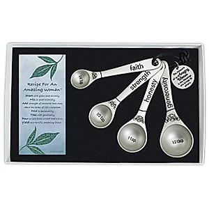 Amazing Woman Measuring Spoon Set, Decorative Gifts and Kitchen Accessories, Set of 4, Engraved Pewter and Silver Enamel, By Abbey & CA Gift