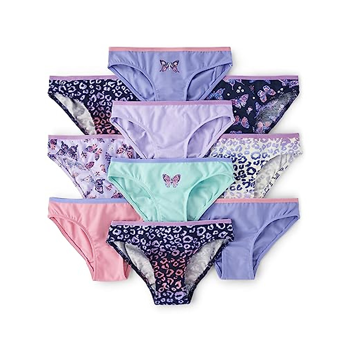 The Children's Place Girls Cotton 7-pack Bikini Style Underwear, Bright Pink | Capri Blue | Cool Flies_lovely Lavender | Cool Flies_tidal | Day Dreamer | Lovely Lavender | Ombre Leopard_snow | Ombre Leopard_tidal, Medium US