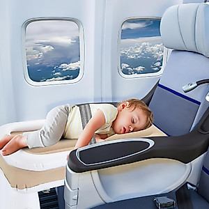 Athradies Inflatable Airplane Bed for Toddler, Baby Airplane Travel Bed, Kids Bed Airplane with Tag Security Blanket, Hand Pump, Seat Belt and Carry Bag