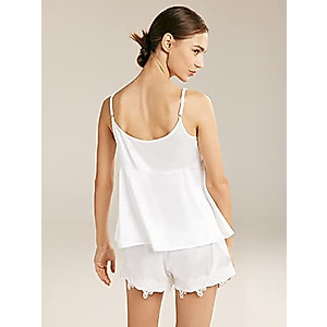 AW BRIDAL White Bridesmaid Bride Pajamas Silk Pajama Set for Women Lace Trim Sexy Camisole Shorts Pj Set Two Pieces, White XL