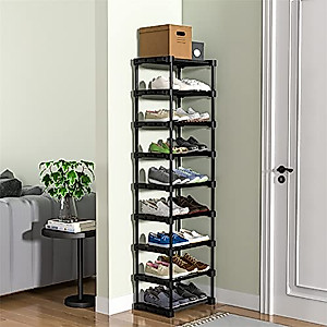 VIZUN 9 Tier Shoe Rack for Entryway, 4 Thickened Steel Pipes per Layer, Vertical Shoe Organizer Storage Free Standing, Sturdy Multi Function Metal Shoe Shelf Black