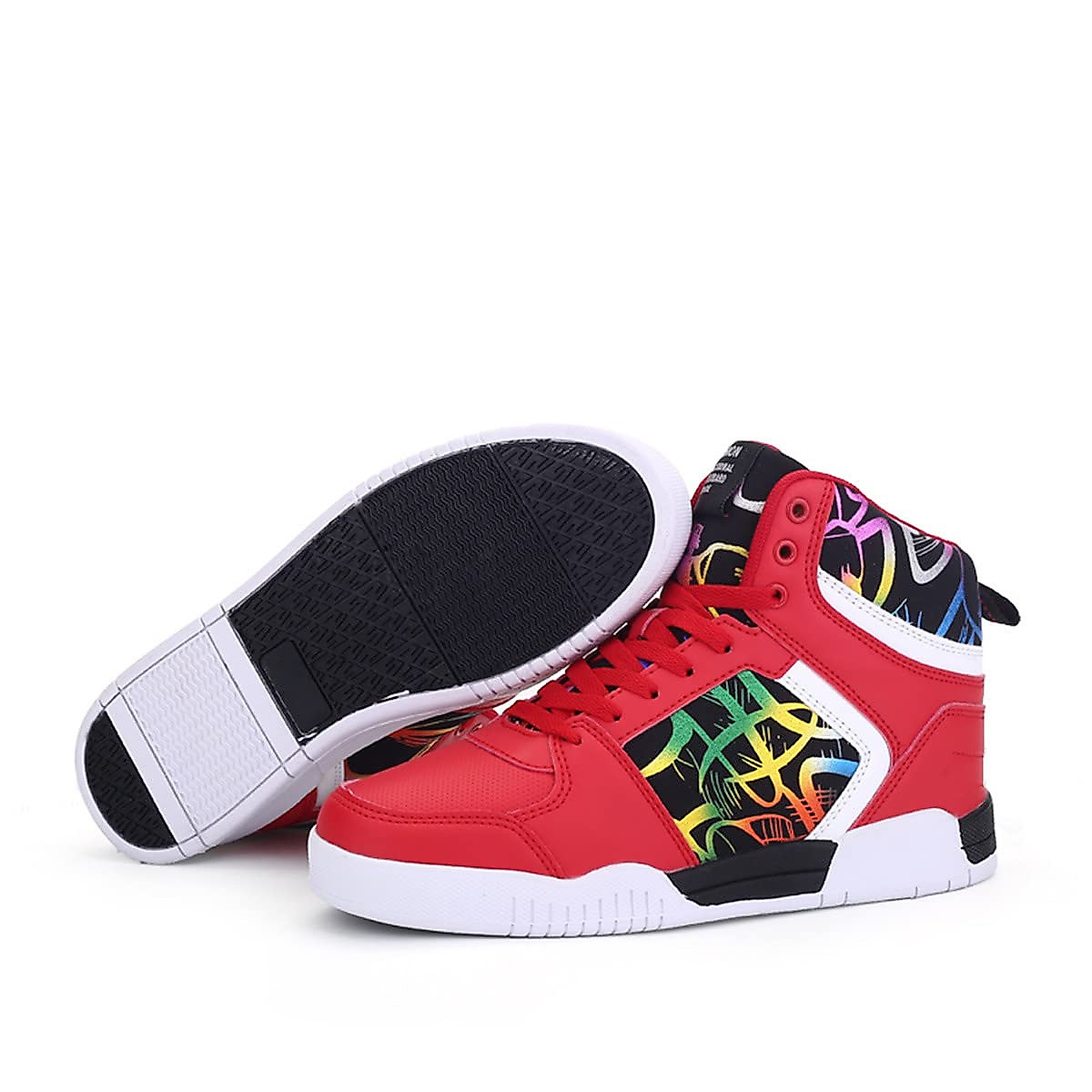 WSPOSUS Unisex Fashion High Top Basketball Sports Shoes Stylish Casual Skate Sneaker (Red, Adult, Men, Numeric_8, Numeric, us_Footwear_Size_System, Medium)
