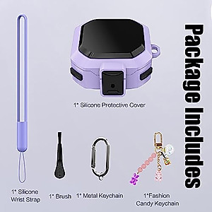 [with Lock] Armor Cover for Galaxy Buds Pro Case/Galaxy Buds 2 Case/Galaxy Buds Live Case,Shockproof PC+TPU Protective Cover for Samsung Buds 2/Buds Pro/Buds Live with Fashion Candy Keychain(Purple)