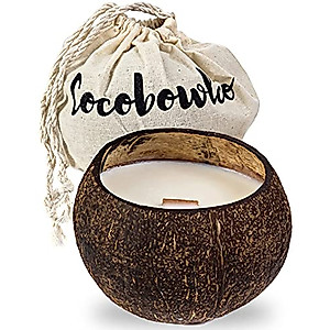 Scented Soy Coconut Shell Candles - Wood Wick Scented Candles Made with Real Coconut Shells (Vanilla)