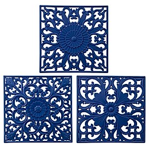 Kalsreui Silicone Trivets for Hot Dishes, Square Trivet Hot Pads for Kitchen Counter, Trivet Mat for Hot Pots and Pans, Heat Resistant Mat for Quartzs, Kitchen Tabletops Pot Holder Set 3 Navy Blue