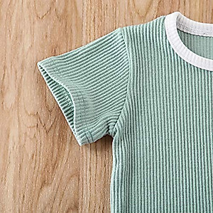 Newborn Infant Baby Girl Boy Clothes Short Sleeve Tops T-Shirt+Shorts Pants Solid Color Two Piece Outfits Set (Light Green, 0-6M)