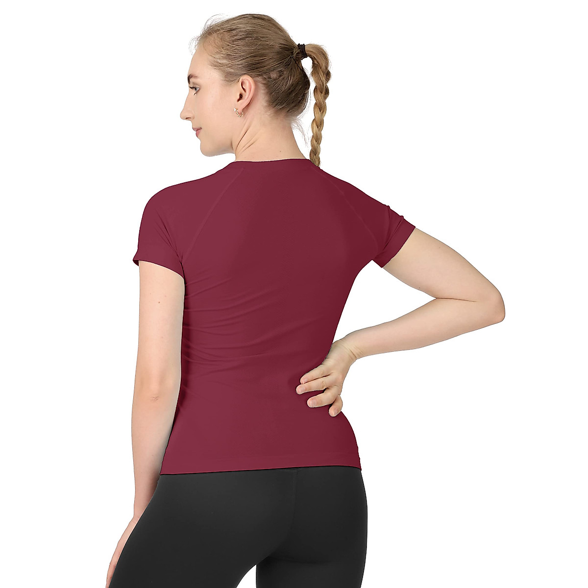 MathCat Workout Shirts for Women,Workout Tops for Women Short Sleeve,Yoga T Shirts for Women,Breathable Athletic Gym Shirts Burgundy