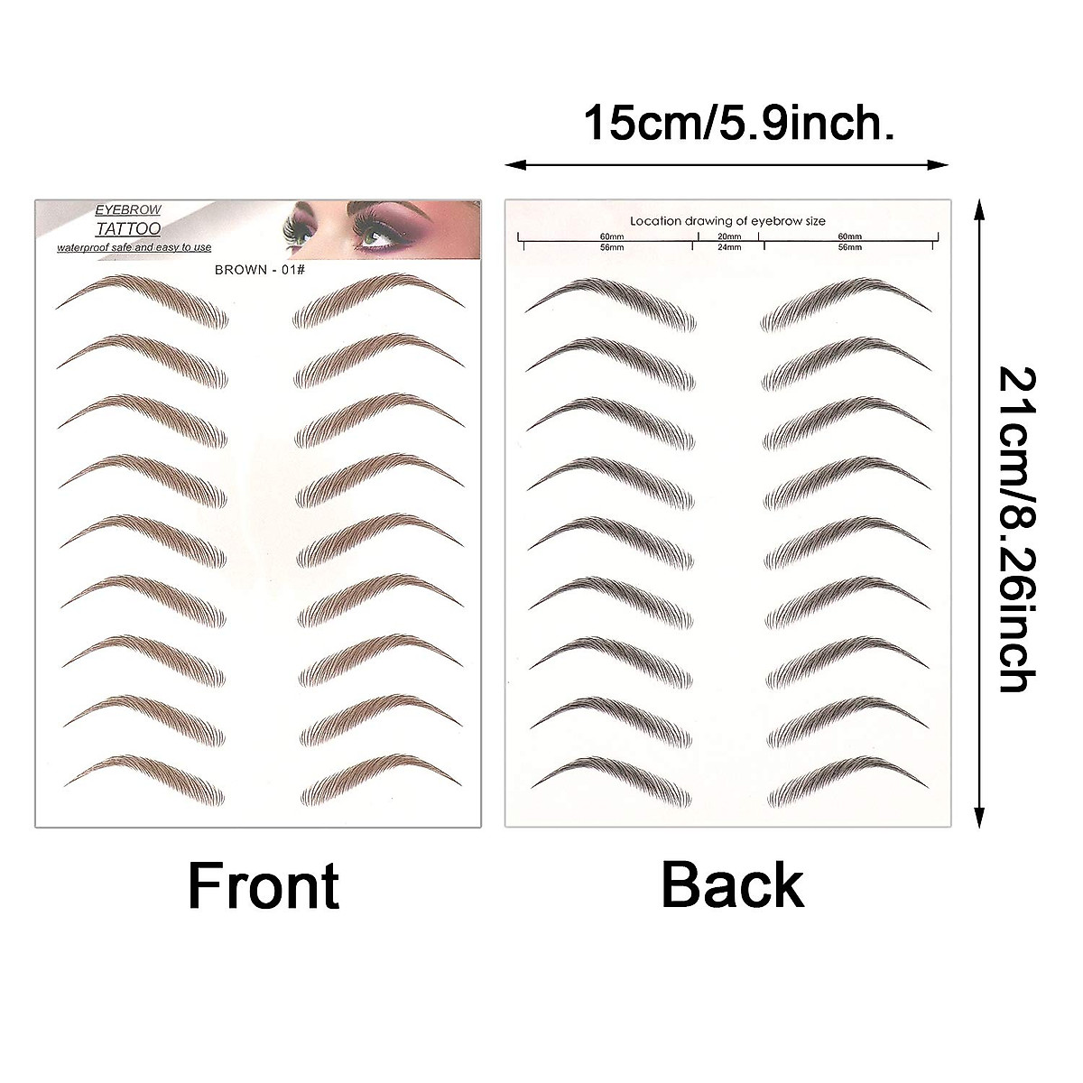 6 Sheets Eyebrow Tattoo Stickers 6D Realistic Stick-On Eyebrow Stencil Shape Waterproof Transfer Eyebrow Decal Quick Makeup Tool（3 styles brown）