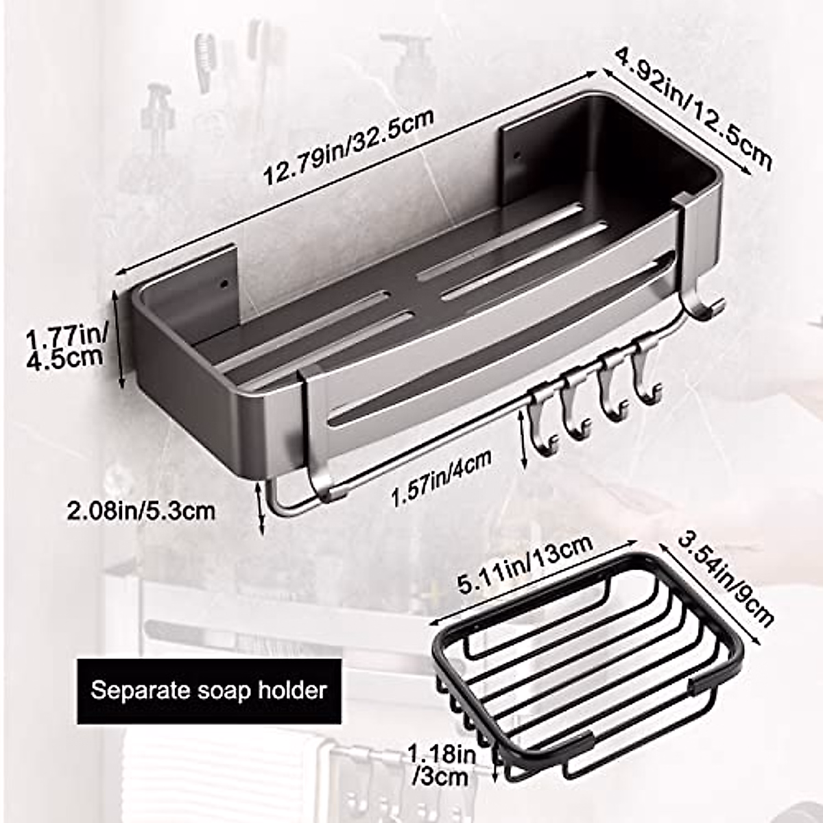 LBW 3 Packs Shower Caddy No Drilling Shower Rack for Bathroom Shower Organizer with Soap Holder and Hooks&Adhesive for Bathroom,Kitchen，Rustproof Shower Shelves for Inside Shower(pack of 3)
