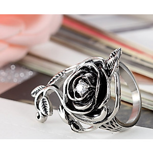 Flongo Womens Ladies Gothic Stainless Steel Rose Flower Vine Band Ring, Size 8