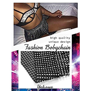 Yokawe Crystal Tassel Skirts Rhinestone Body Chains Sexy Belly Dance Skirt Summer Beach Hip Waist Chain Belt Nightclub Rave Party Jewelry Accessories for Women (Black)
