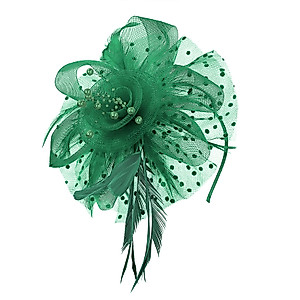Century Star Kentucky Derby Hats Fascinator for Women Tea Party Hats Flower Mesh Ribbons Feathers Flapper Headband Hair Clips Green One Size