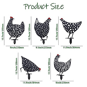 Aozita 5 PCS 13 inch Metal Chicken Yard Art Garden Decorative Stake Hollow Out Rooster Animals Silhouette Statue Decor, Pathway, Floor, Garden, Lawn, Outdoor Decoration