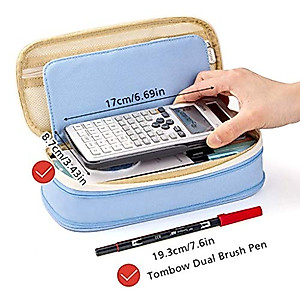 EASTHILL 2PC Big Capacity Pencil Case Pouch Large Pencil Bag for College School Teen Girls Boys Light blue + Khaki