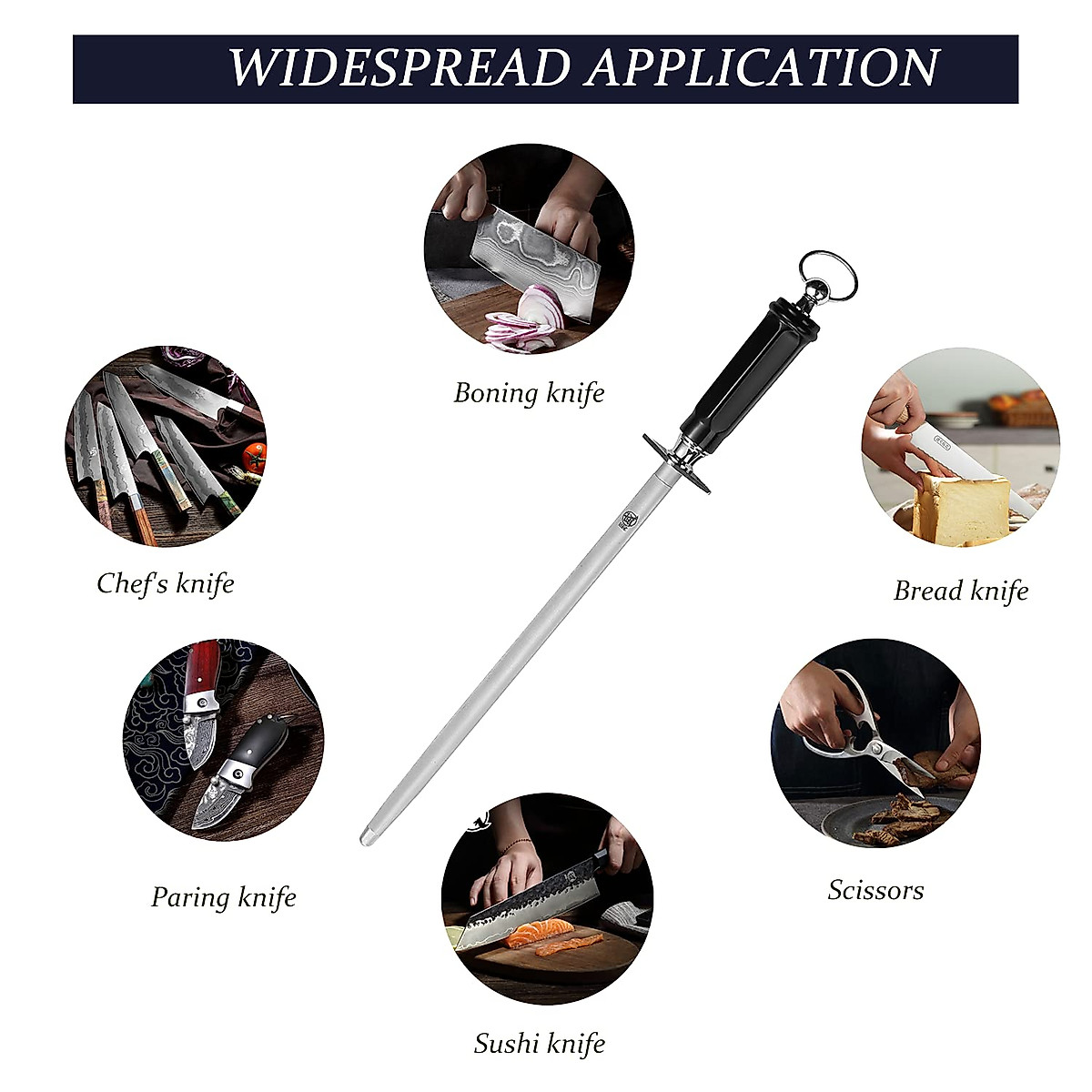 MITSUMOTO SAKARI 12 inch Japanese Diamond Honing Steel, Professional High Carbon Flat Knife Sharpener Rod, Kitchen Knife Sharpeners for Chef Knives, Honing Knife Blades, Pruning Shears