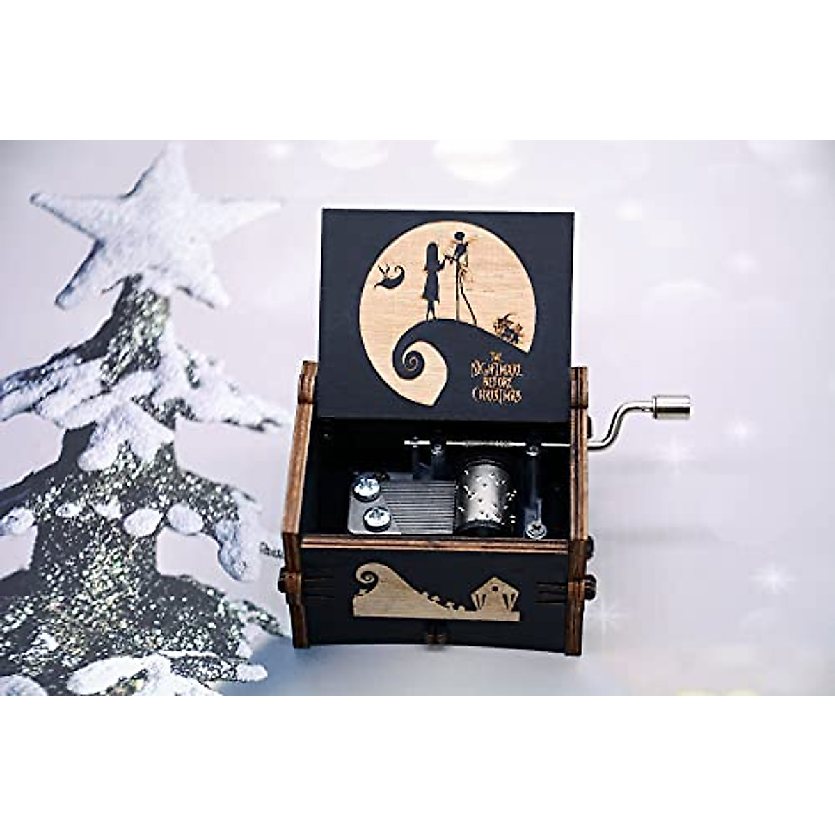 CORACIK Music Box The Nightmare Before Christmas Laser Engraved Wooden Hand-cranked Musical Box for Halloween Christmas - Plays This is Halloween