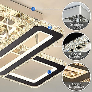 ZGLAOJT Large Crystal Ceiling Light Chrome Modern LED Ceiling Light Fixture with Remote Control Dimmable Ceiling Lighting Flush Mount Chandelier Farmhouse for Kitchen Bedroom Dinning LivingRoom