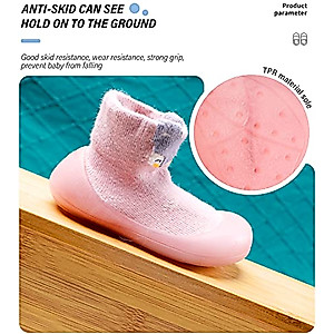 SeeyAN Baby Shoes First Walking Shoes Toddler Boys Girls Non Slip Rubber Sole Cartoon Slippers For Infant Indoor Baby Sock Shoes (Pink Fox, 6-12 Months)
