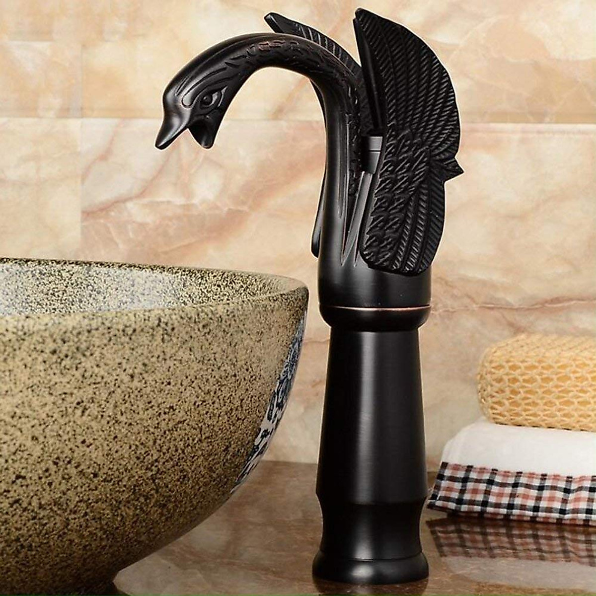 Mixer Tap Retro Nostalgic Basin Mixer Tap Retro High Bath Faucet Single Lever Mixer Top Kitchen Sinks Faucets High Spout F.Bathroom Brass Swan Shape Stopcock (Color : Black)