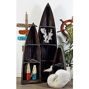 Deco 79 Wood Boat 6 Shelf Shelving Unit, Set of 3 77", 57", 37"H, Brown