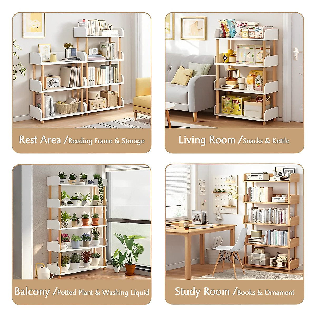 OSCHF 3-Tier Wooden Open Bookcase - Modern Display Bookshelf with Top Edge and Solid Wood Frame for Home and Office, Storage Cabinet, Warm White