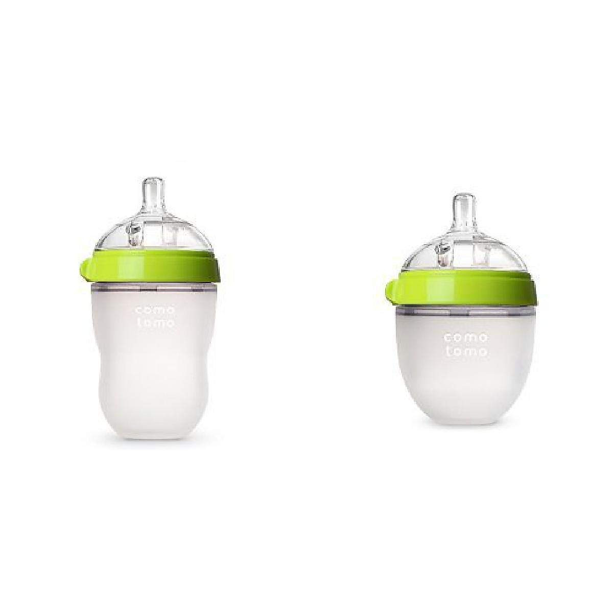 Comotomo Natural Feel Baby Bottle Set, Green, (One 8-Ounce, One 5-Ounce)