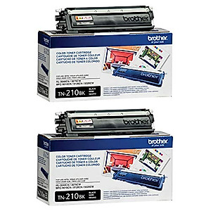 Brother Genuine TN210BK 2-Pack Standard Yield Black Toner Cartridge with Approximately 2,200 Page Yield/Cartridge