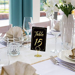 31 Sets Black Table Number Cards with Gold Table Number Holders, 1-30 Table Numbers Cards Head Table Card 2 Inch Gold Place Cards Holder Stands for Wedding Anniversary (Black, Gold)