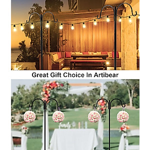 Artibear Double Shepherd Hooks for Outdoor, 76" Heavy Duty Bird Feeder Hangers Garden Hooks with 5-Prong Base, Outside Hanging Pole for Plant Baskets, Solar Light Lanterns, Wind Chimes, 1 Pack