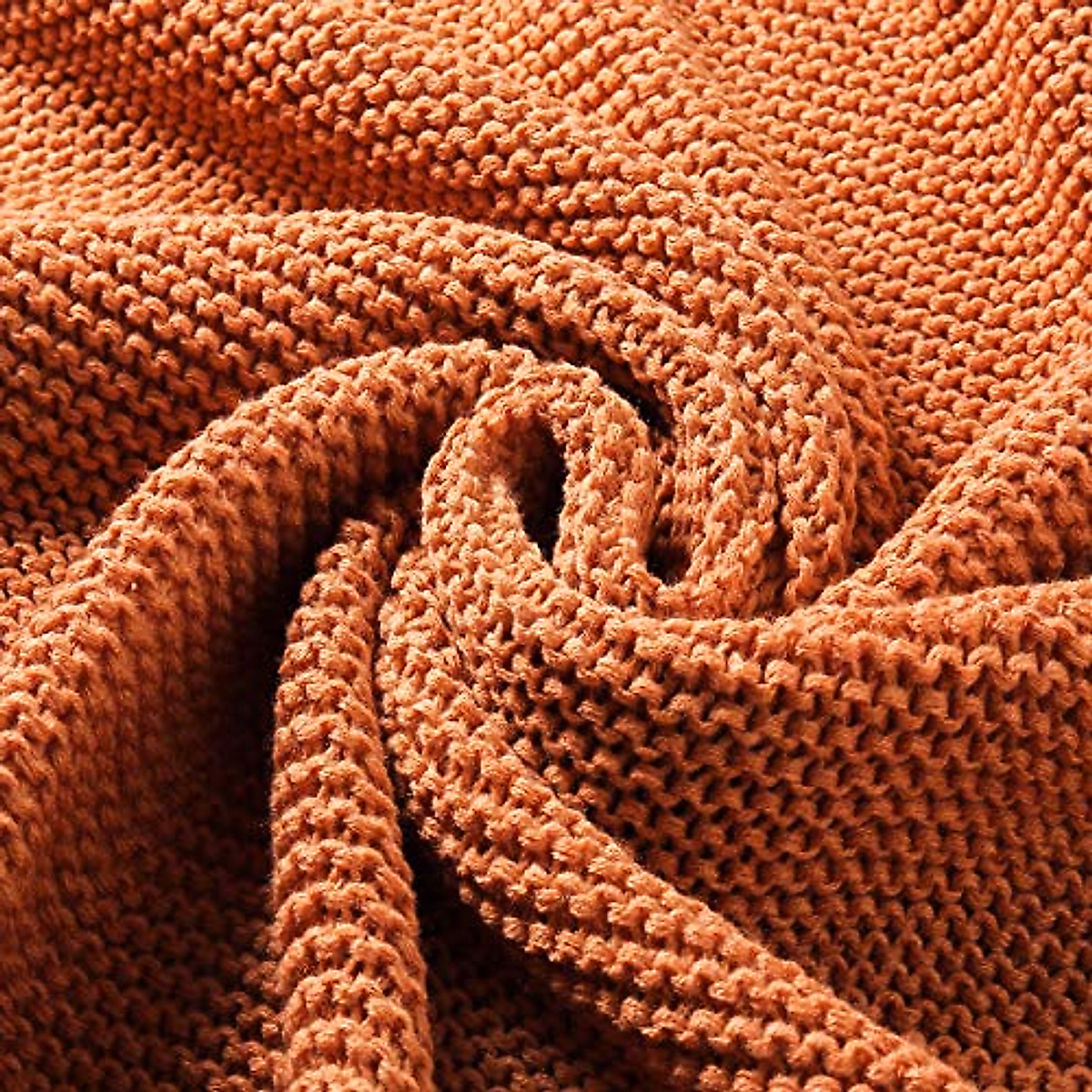 TREELY Knitted Throw Blanket Rust Orange Knit Throw Blanket for Couch Sofa Beach Chair, 50" x 60"