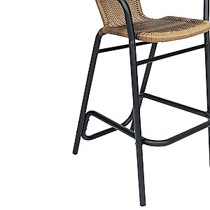 Flash Furniture Lila Commercial Grade Rattan Indoor-Outdoor Commercial Restaurant Barstool - Rattan Seat and Back - Footrest - Medium Brown