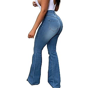 Bell Bottom Jeans for Women Skinny High Waisted Flared Denim Pants Classic 70s Skinny Flare Jean Trousers (Blue,3X-Large)