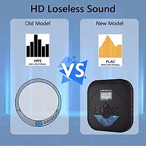 MONODEAL CD Player Portable,Bluetooth CD Player with Speakers,Rechargeable Walkman CD Player for Car and Home,Small Anti-Skip CD Player with Dual Headphone Jacks,WAV/FLAC/MP3/CD Compatible