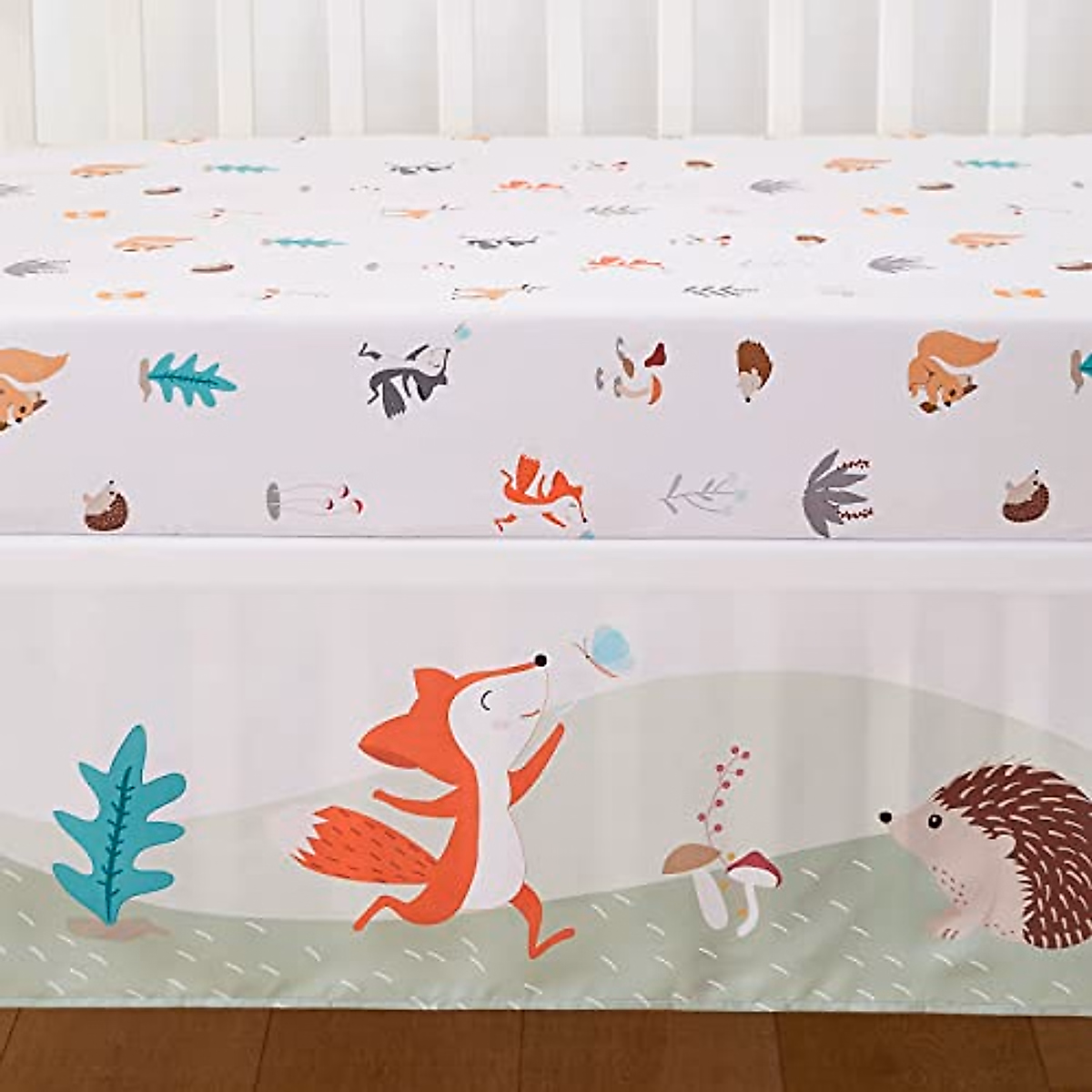 beeweed 3-Piece Crib Bedding Set for Boys Girls, Soft Baby Bedding Set Including Blanket, Crib Skirt & Crib Sheets, Woodland Animal Nursery Bedding Set