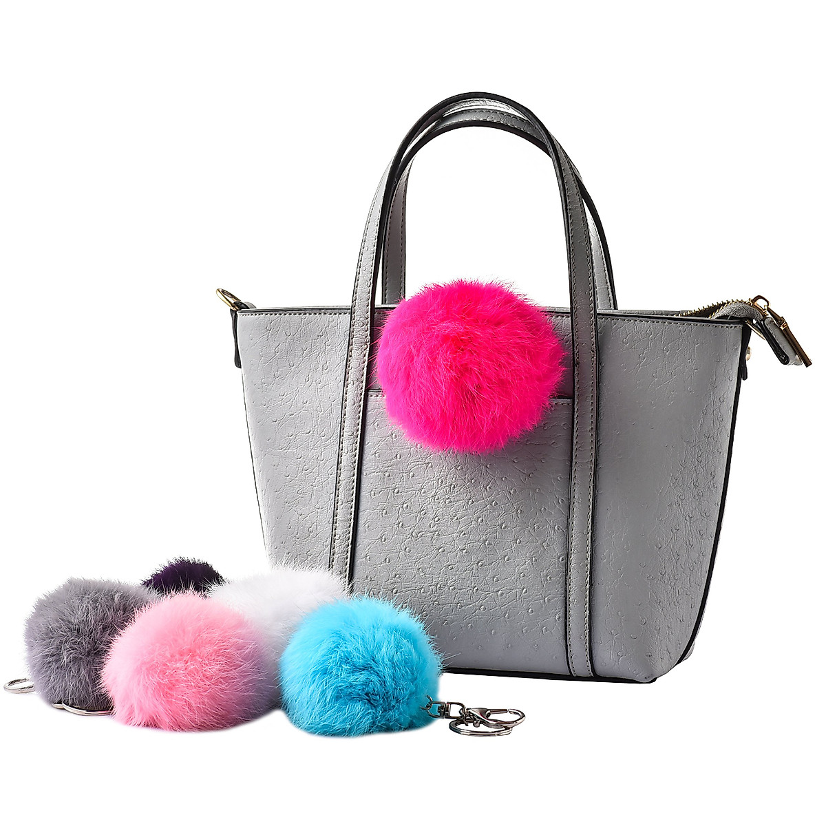 Cityelf Cute Faux Rabbit Fur Ball Pom Pom Keychain Car Key Ring Handbag Tote Bag Pendant Purse Charm (Rose)