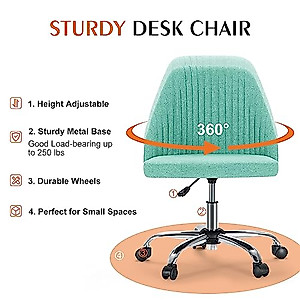 Armless Office Chair Cute Desk Chair, Modern Fabric Home Office Desk Chairs with Wheels Adjustable Swivel Task Computer Vanity Chair for Small Spaces