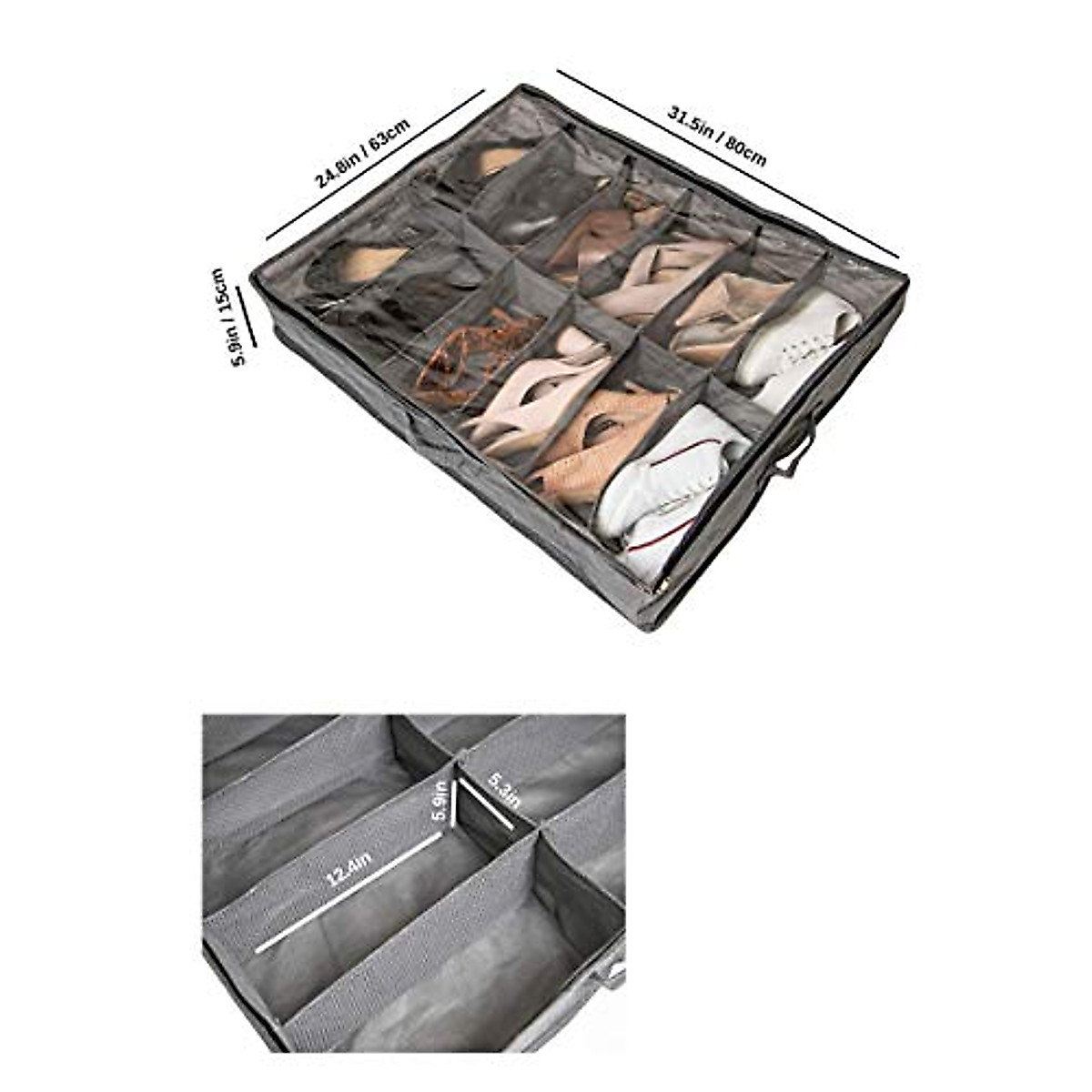 Set of 2 Under Bed Shoe Organizer and Storage for Men, Women and Kids for Up to 12 Pairs Each
