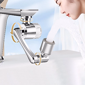 NIXTIDRA 1080° Rotating Faucet Extender with PP Cotton Filters, 2 Modes Swivel Robotic Arm Sink Aerator for Kitchen/Bathroom, 20mm/22mm Female and 24mm Male Thread Connection, Silver