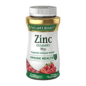 Nature's Bounty Zinc Gummies, Immune Support Gummies, Supports Skin & Antioxidant Health, Mixed Berry, 30mg, 120 Count