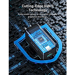 USB C Charger, Evatronic 65W 3-Port GaN Wall Charger PPS PD3.0 QC3.0 Fast Charging Adapter with 2 USB-C Ports + 1 USB-A Port Foldable Plug for MacBook Pro Air iPad Pro Air iPhone 14 13 12 Pro Max Mini