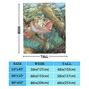 Bass Fish Fishing Throw Blanket Super Soft Flannel Blanket Decorative Sofa Blanket for Kids Adults Warm Cozy 60"X50" Couch Blankets for Living Room Home Travel Camping Beach