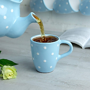 City to Cottage Handmade Light Sky Blue and White Polka Dot Ceramic 10oz/300ml Hot Chocolate, Coffee, Tea Mug, Cup with Large Handle, Unique Designer Pottery for Tea Lovers