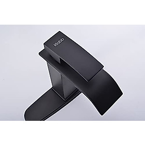 Klabb S16 Black Waterfall Spout Bathroom Faucet,Single Handle Bathroom Vanity Sink Faucet, Rv Lavatory Vessel Faucet Basin Mixer Tap with Deck Plate, Solid Brass/Matte Black