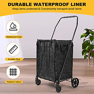 Realife Foldable Shopping Cart with Liner, Portable Utility Cart with Wheels for Grocery and Heavy Duty, 120lbs, Black